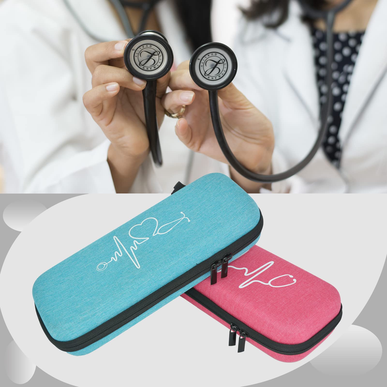 Hard Stethoscope Case fits 3M Littmann Classic III/Lightweight II S.E. / Cardiology IV Diagnostic/MDF Acoustica Deluxe Stethoscopes.with Mesh Pocket for Nurse Accessories(Blue)