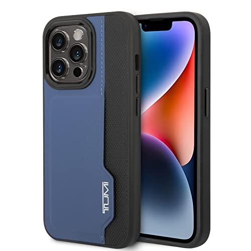 CG MOBILE TUMI Phone Case for iPhone 14 Pro Max in Blue with Vertical Card Slot, HC Leather Protective & Durable Case with Easy Snap-on, Shock Absorption & Signature Logo