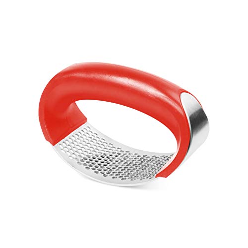 KUFUNG Garlic Press, Garlic Mincer Premium Garlic Press Rocker Garlic Press Stainless Steel, Arc Shape Design Garlic Crusher With Comfortable Grip (Red, M)