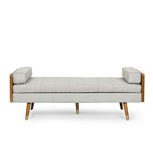 Christopher Knight Home Keairns Chaise Lounge, Fabric, Beige + Dark Walnut with Golden