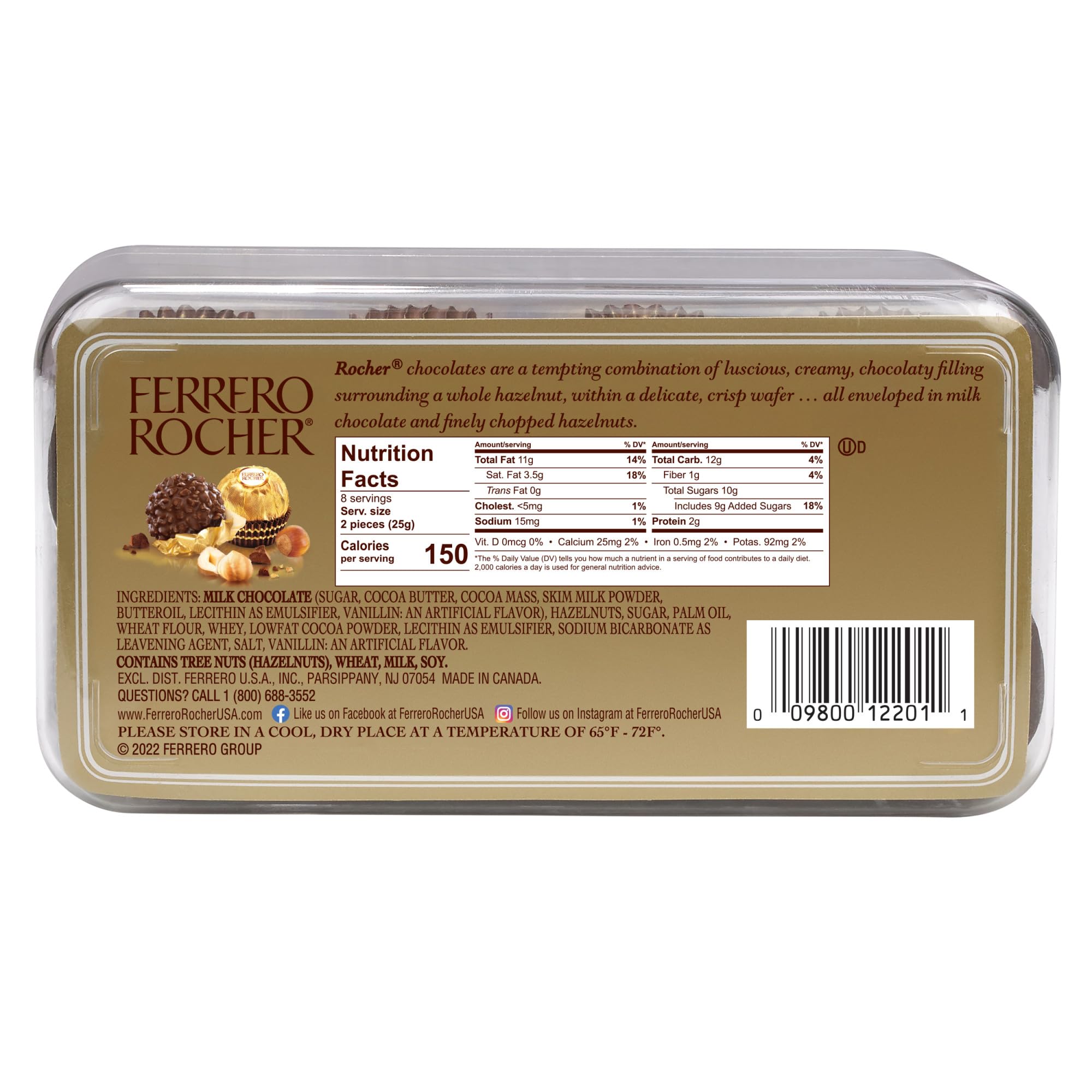 Ferrero Rocher, 16 Count, Premium Gourmet Milk Chocolate Hazelnut, Individually Wrapped Candy for Gifting, Mother's Day Gift, 7 oz