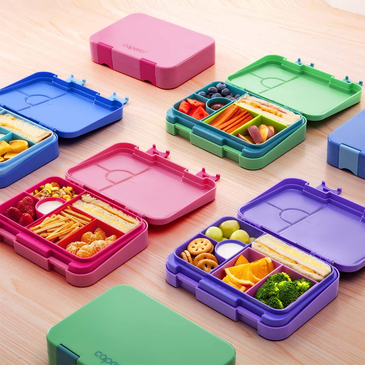Caperci Versatile Kids Bento Lunch Box - Leakproof 6-Compartment Childrenās Lunch Container with Removable Compartment - Ideal Portions for Ages 3 to 7, BPA-Free Materials (Green)