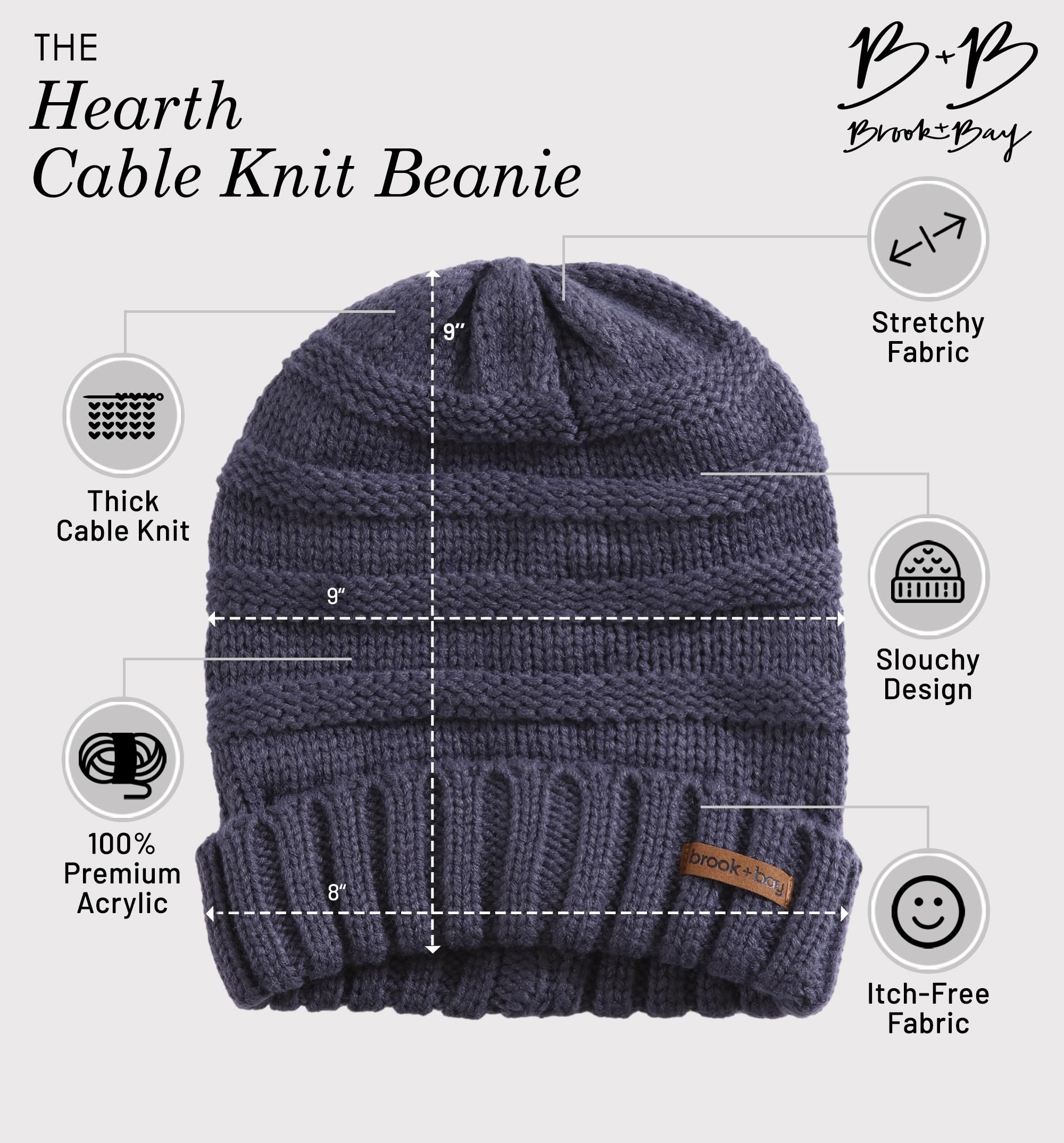 Brook + Bay Slouchy Beanie - Women's Winter Hats, Beanie Slouch Hats for Cold Weather, Oversized Beanie Knitted Hats for Women & Men Dark Gray