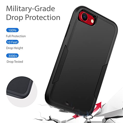 Hsefo Compatible with iPhone SE 2020/2022 Case, for iPhone 7/8 Case, Heavy Duty Shockproof Protective Black Phone Case for SE2 / SE3 / 7/8, 4.7-inch
