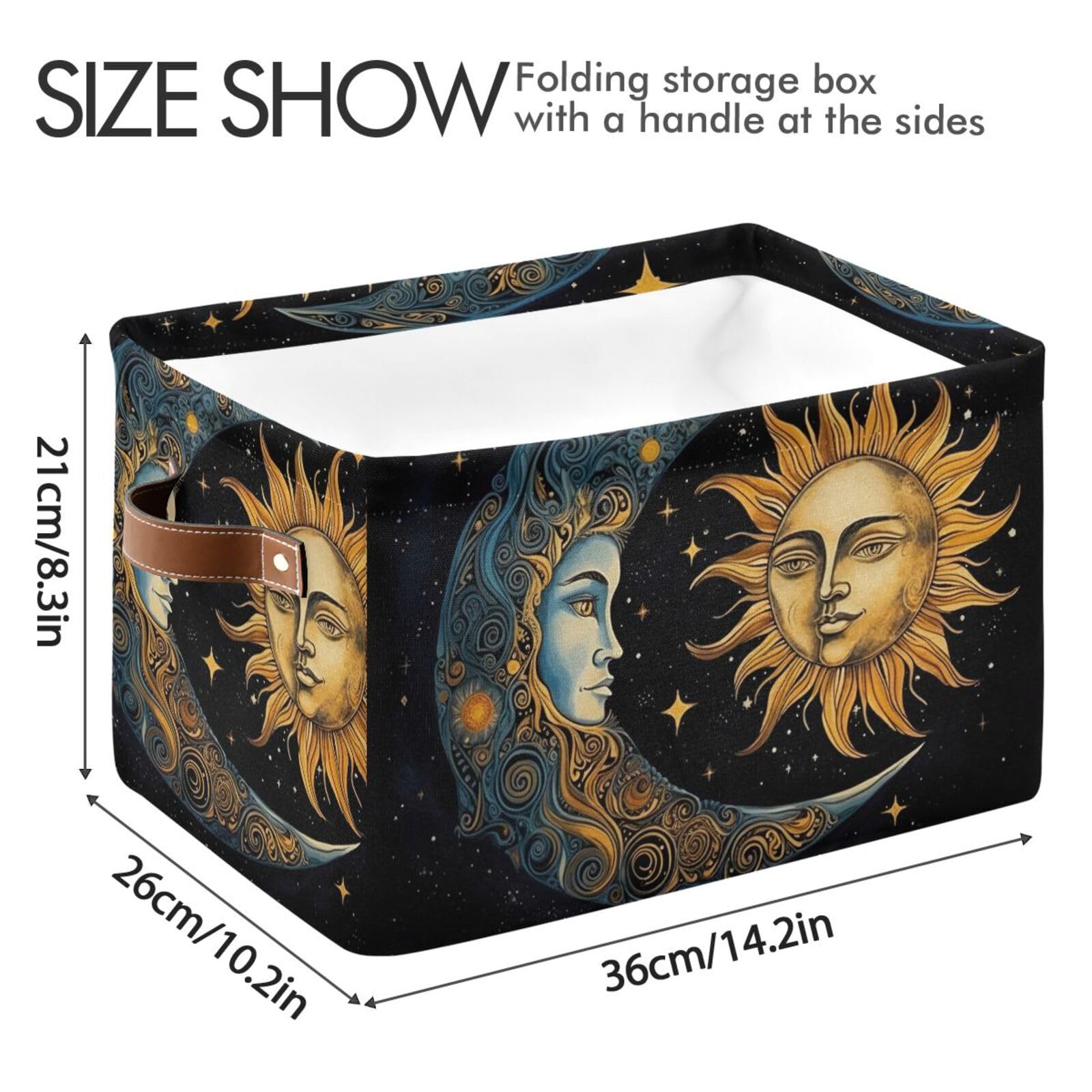 FLildon Storage Bin 1PC Sun and Moon Fabric Storage Baskets for Organizing Closet Shelf Nursery Toy Clothes Organizer with Handles
