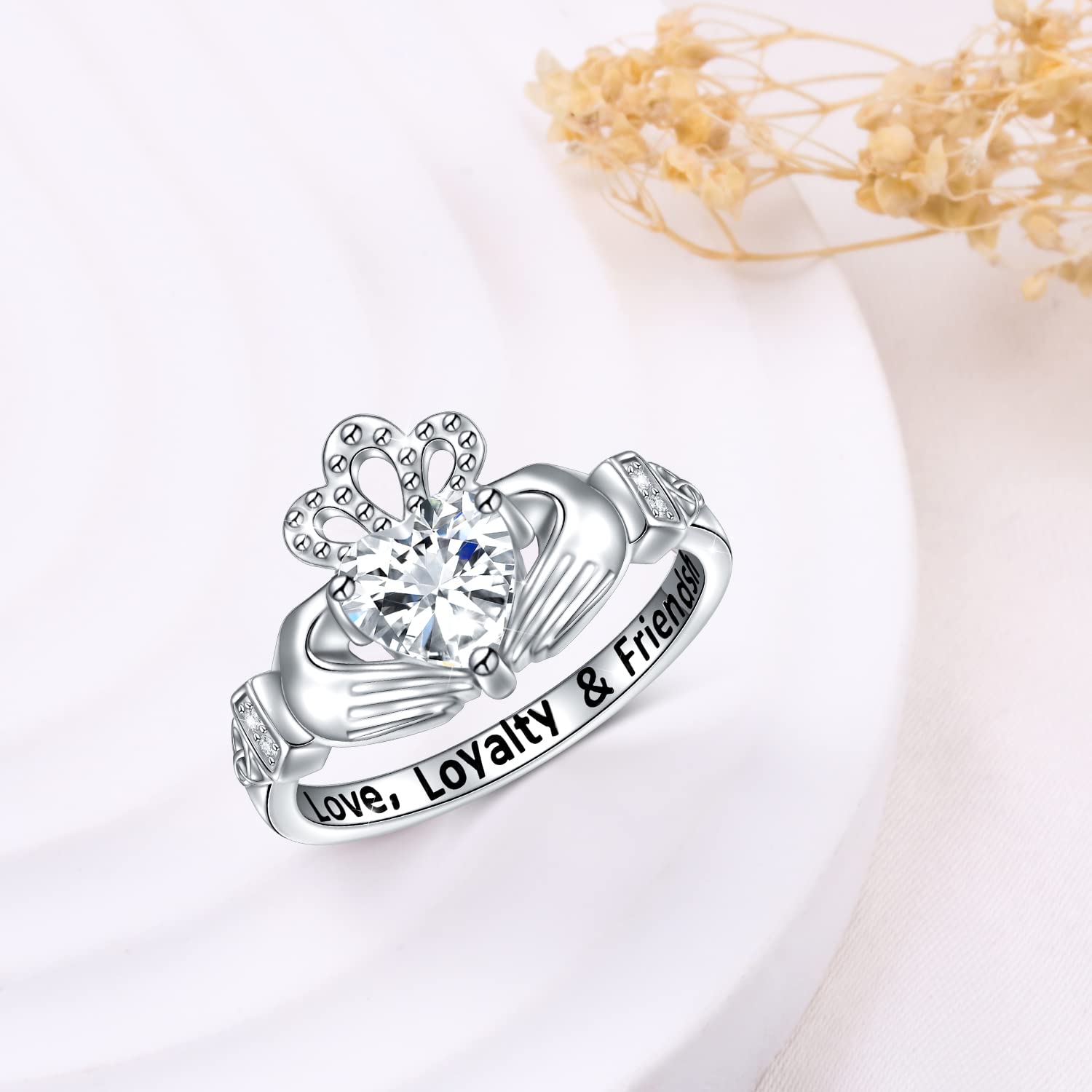 Claddagh Ring for Women Sterling Silver Irish Celtic Claddagh Ring Engraved Love Loyalty Friendship Women's Claddagh Ring Size 7