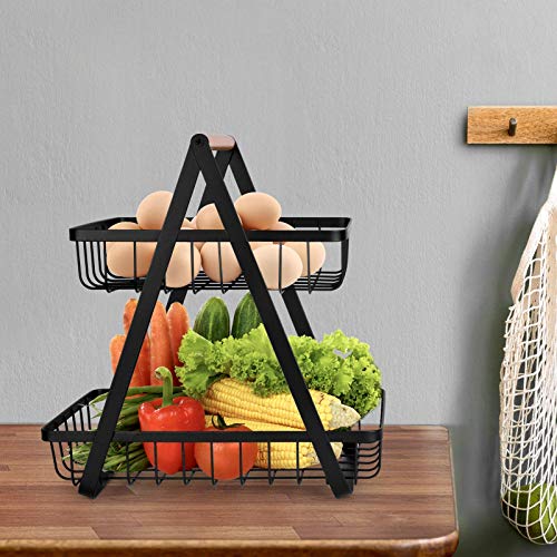 DEFLECTAIR 2-Tier Countertop Fruit Basket Fruit Bowl Bread Basket Vegetable Holder for Kitchen Storage, Black