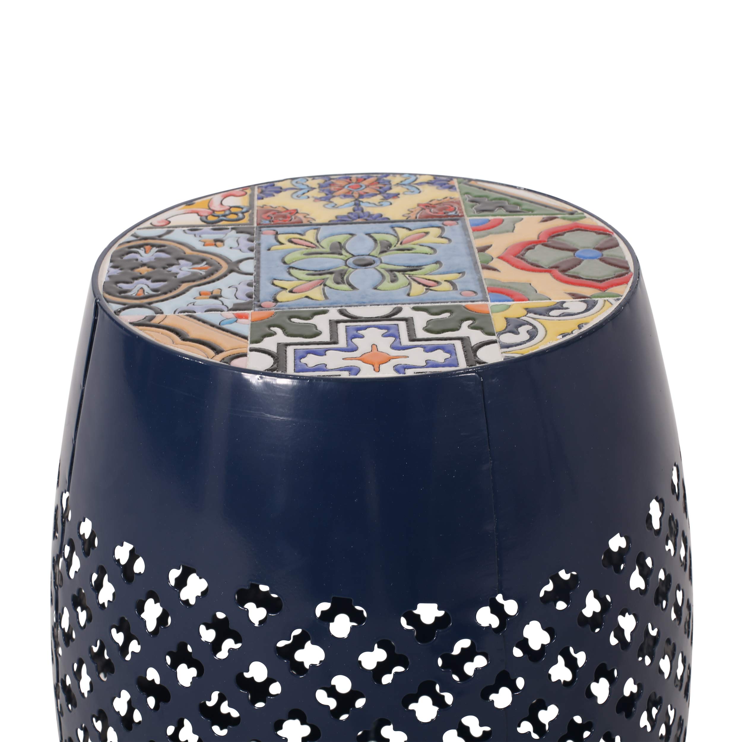 Christopher Knight Home Kenny Outdoor Lace Cut Side Table with Tile Top, Teal