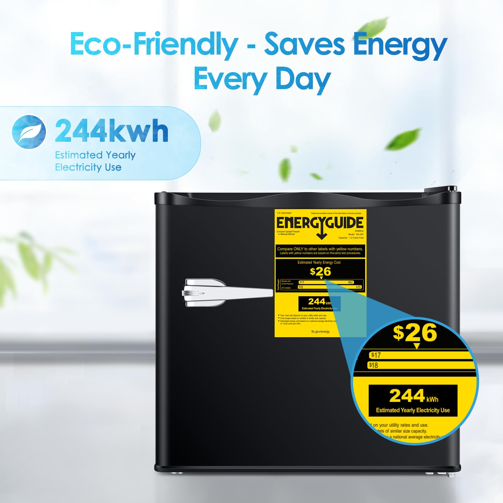 FREE VILLAGE Upright Freezer - 1.2 Cu.ft Small Upright Freezer with 5°F to -11°F, Adjustable Temperature for Singles & Small Families, Energy-Efficient, Ideal for Apartments & Dorms, Black