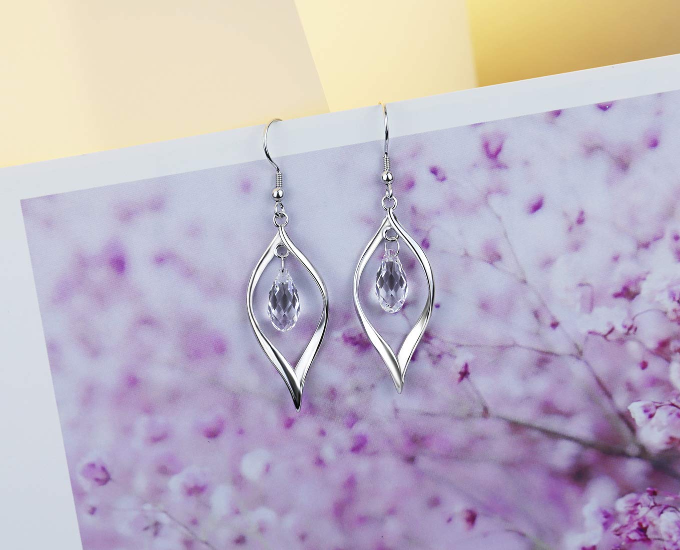 Clearance Swarovski Crystal Twist Leaf Style Fashion 925 Sterling Silver Dangle Earrings for Women in Gold-Plated