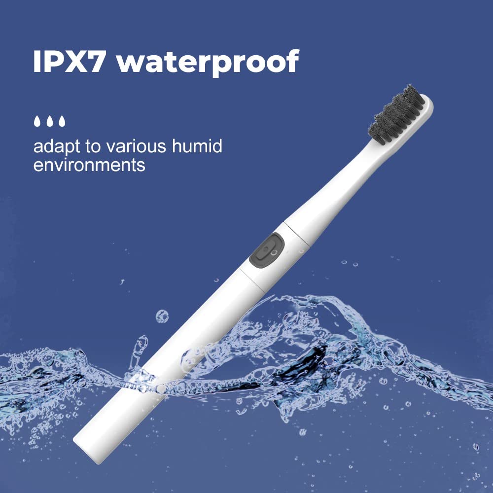 Kroey sonic electric toothbrush powered by battery with 2 brush heads, DuPont activated carbon bristles IPX7 Waterproof for Adults and Kids (White)