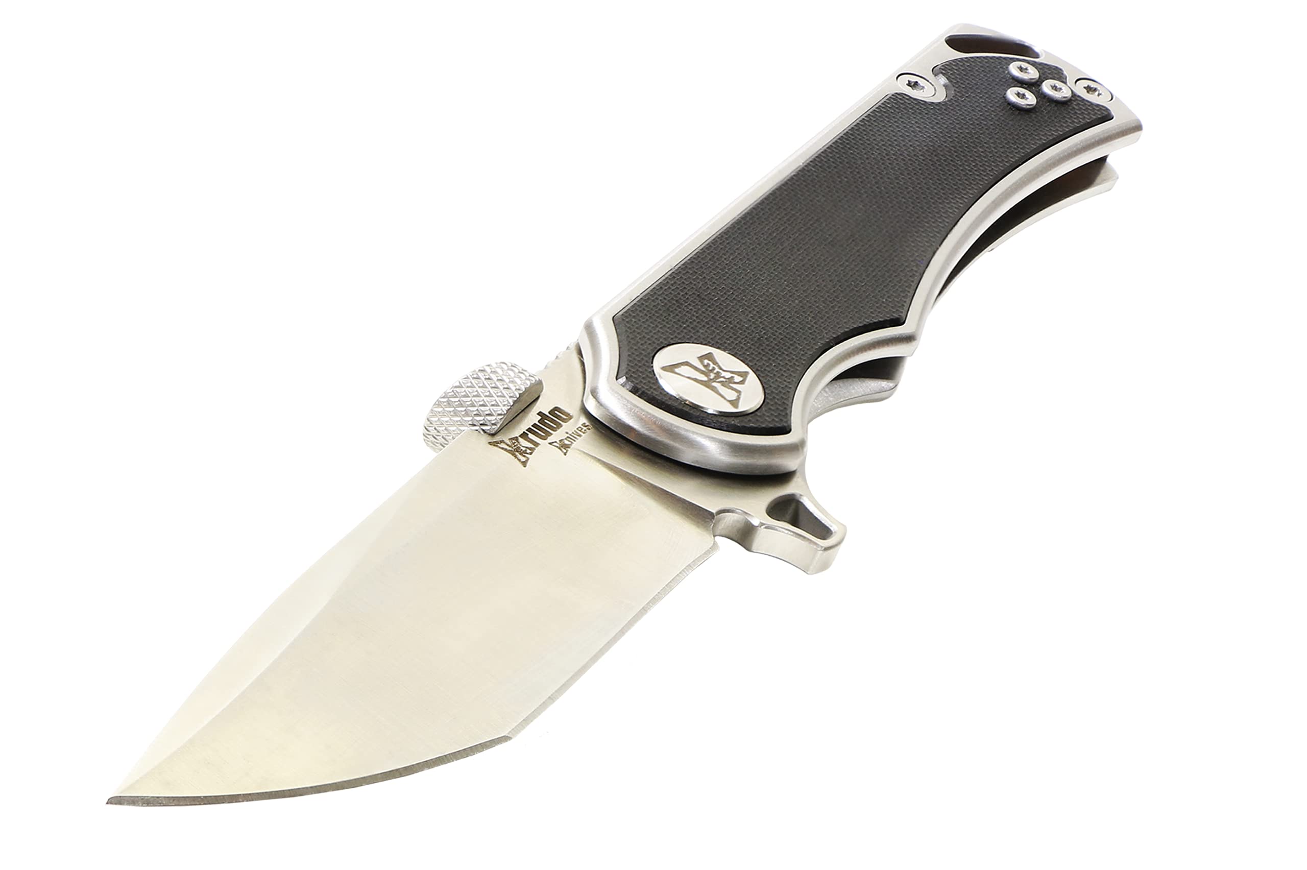 KRUDO Knives KARSINO10 LTE Folding EDC Knife with Drop Point Blade, G10 Inlays, SS Ball Bearing Washers, Louis Krudoās Original Thumb Wedge for Pocket Deployment, Tactical Pocket Knife, Pocket Art.