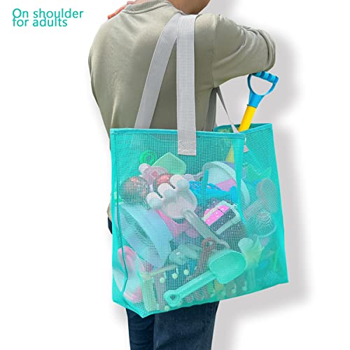 hsmyank 2Pack Large lightweight Simple Mesh Beach Tote Bag With snap Button Reusable Pool Bag for Outdoor Travel Shopping Gym (Yello+Lake green)