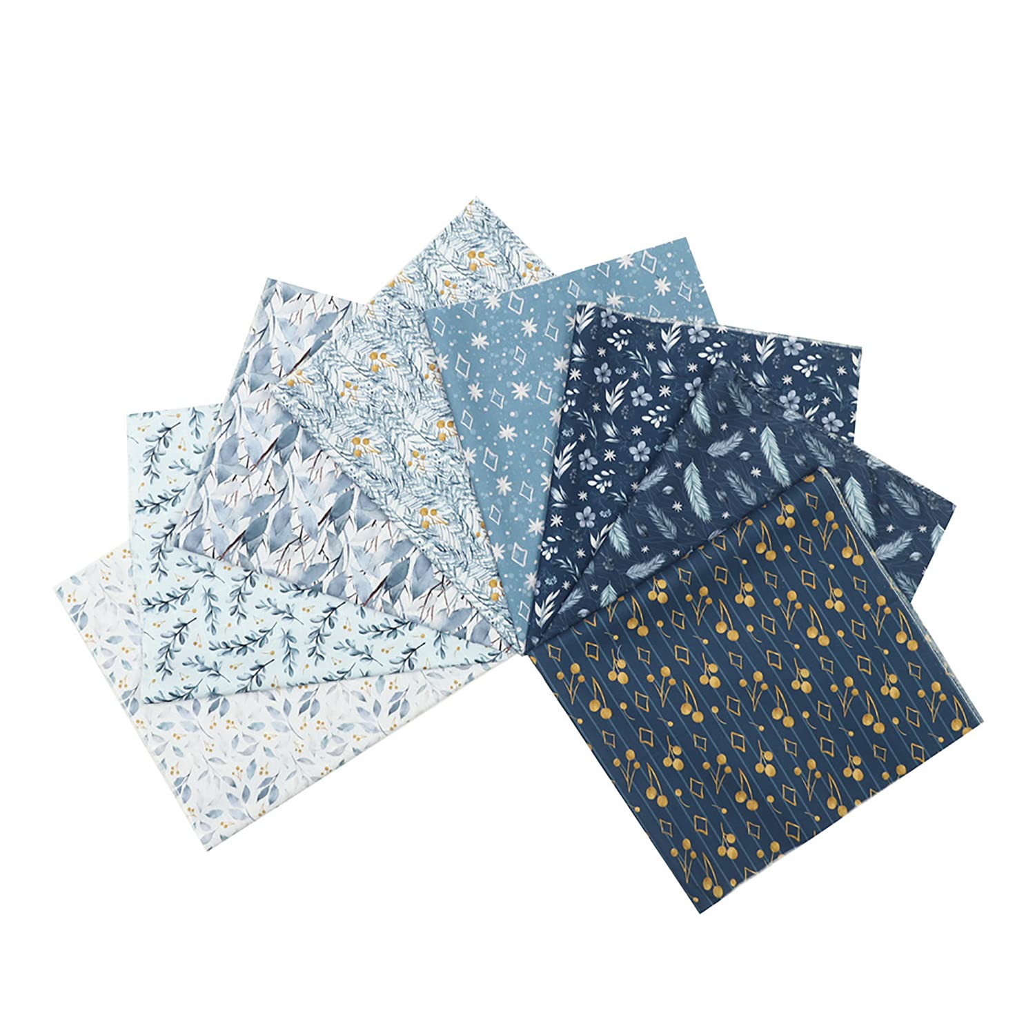 Chuanshui 12 PCS 11.4 x 11.4 inches (29 x 29 CM) 100% Cotton Craft Fabric Bundle for Patchwork 12 Different Pattern Pre-Cut Quilting Fabric Square for DIY Craft Sewing (Blue Pattern)