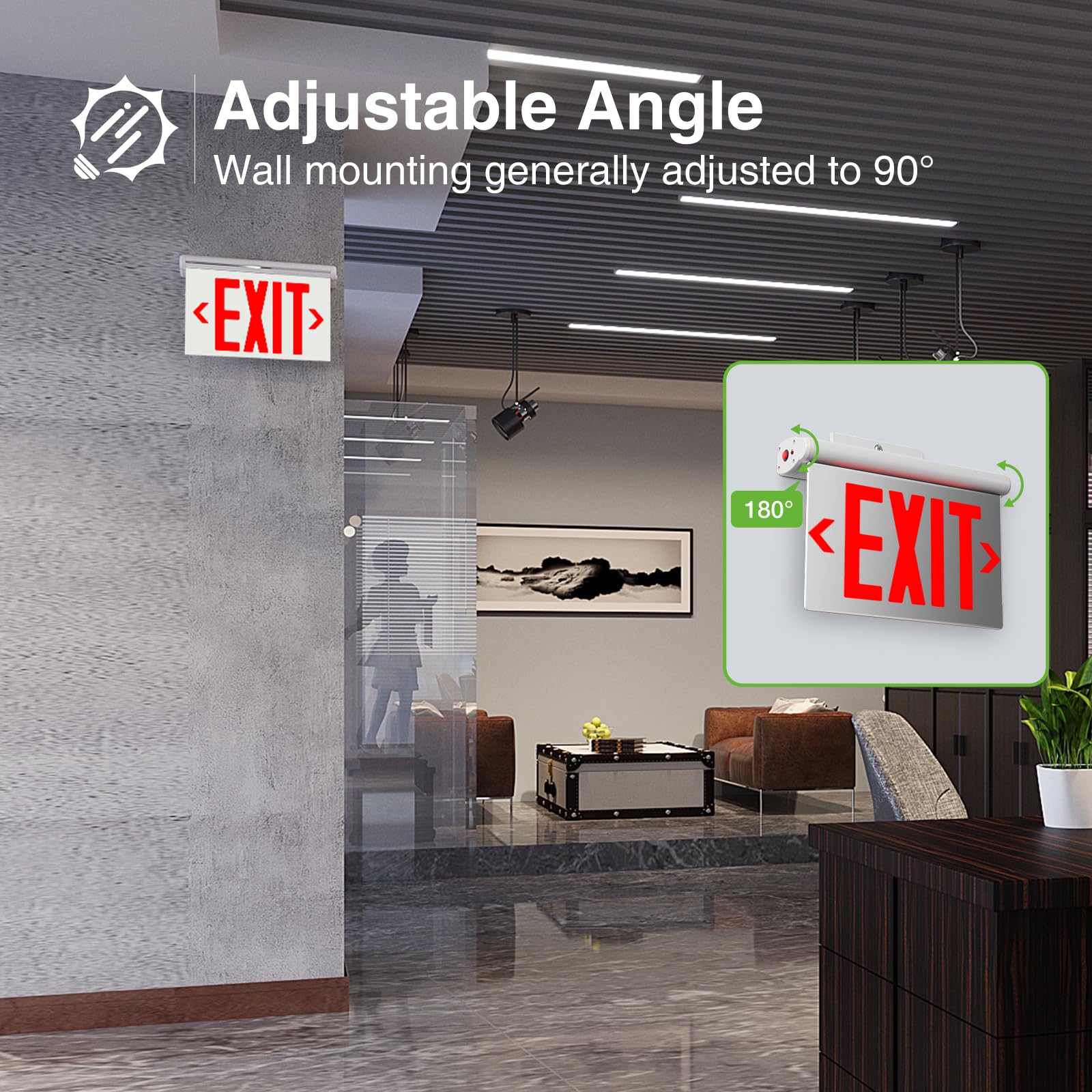 FREELICHT 2 Pack Red LED Double-Sided Exit Sign with Battery Backup,Exit Sign for Business,Easy To Install,UL Certified,AC 120/277V