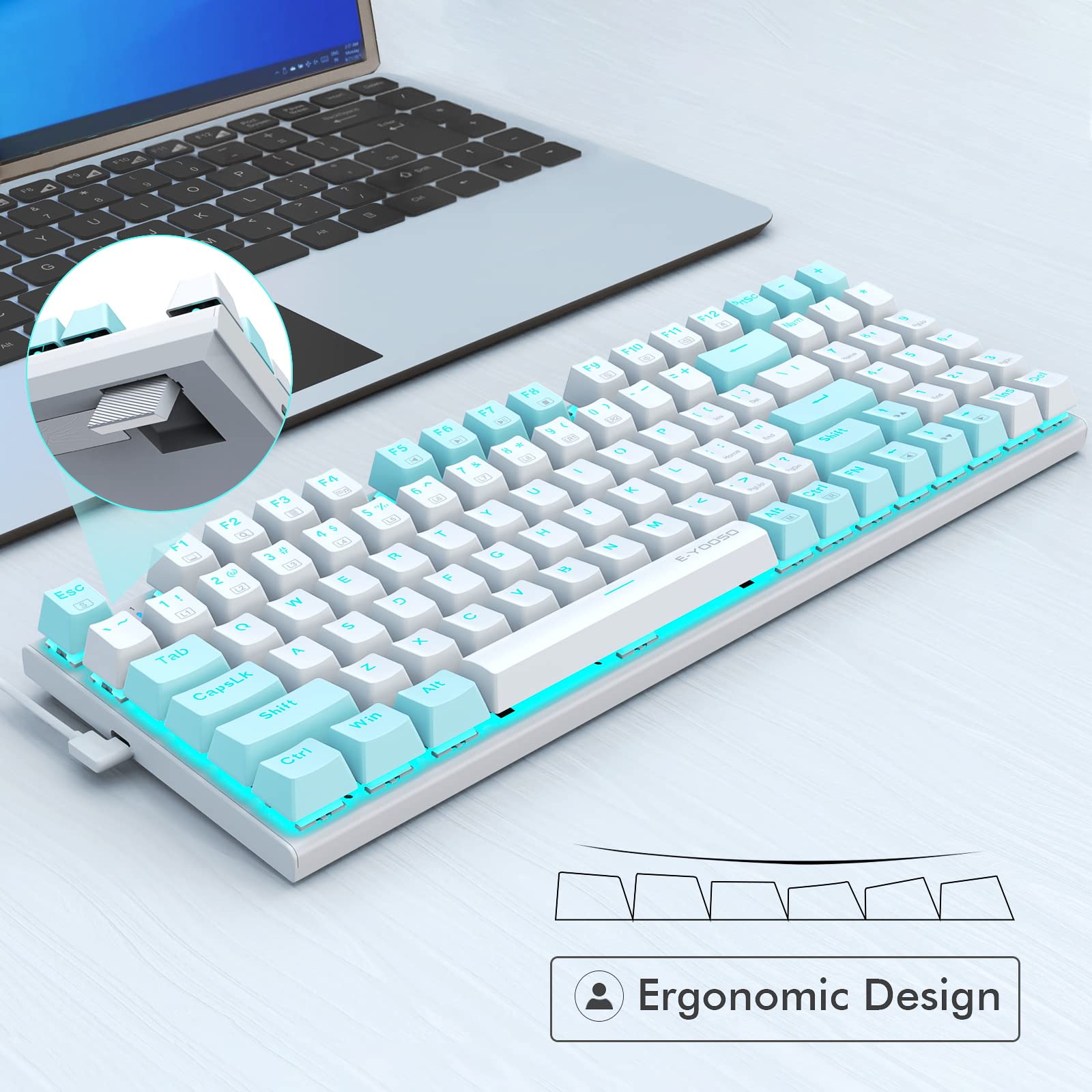 E-YOOSO Mechanical Keyboard, Wired Compact Computer Keyboard, Backlit Gaming Keyboard 94 Keys with Arrow Keys & Numpad for PC/Mac Gamer, Typist, Blue Switch