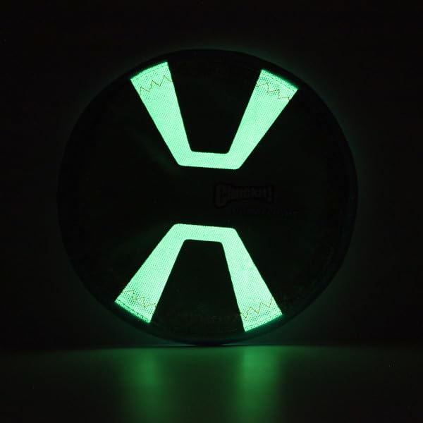 Chuckit Max Glow Paraflight Flying Disc Dog Toy, Large (9.75"), Green And White