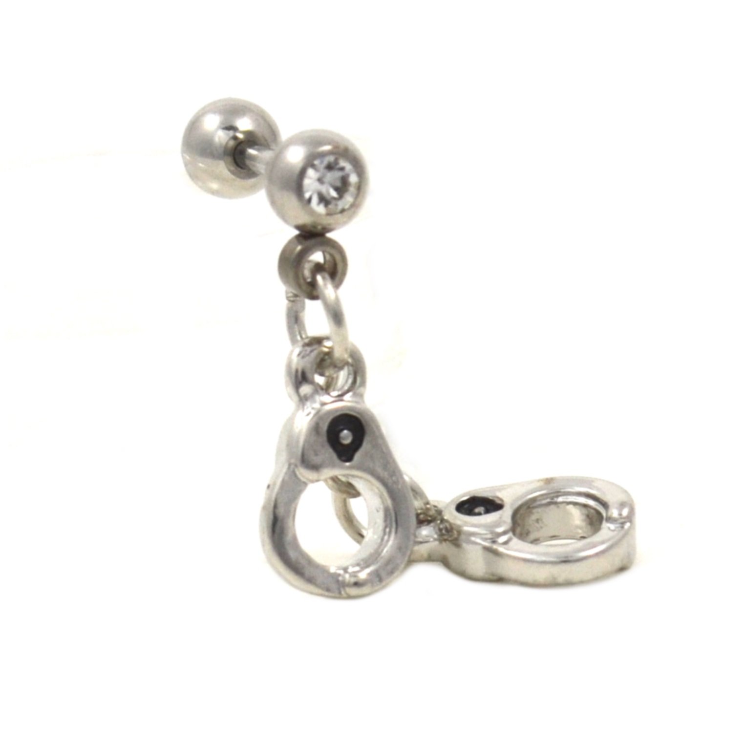 Chained Handcuff Dangle Barbell Tragus Cartilage Dangle Ring Steel Piercing Bar 16G 1/4"