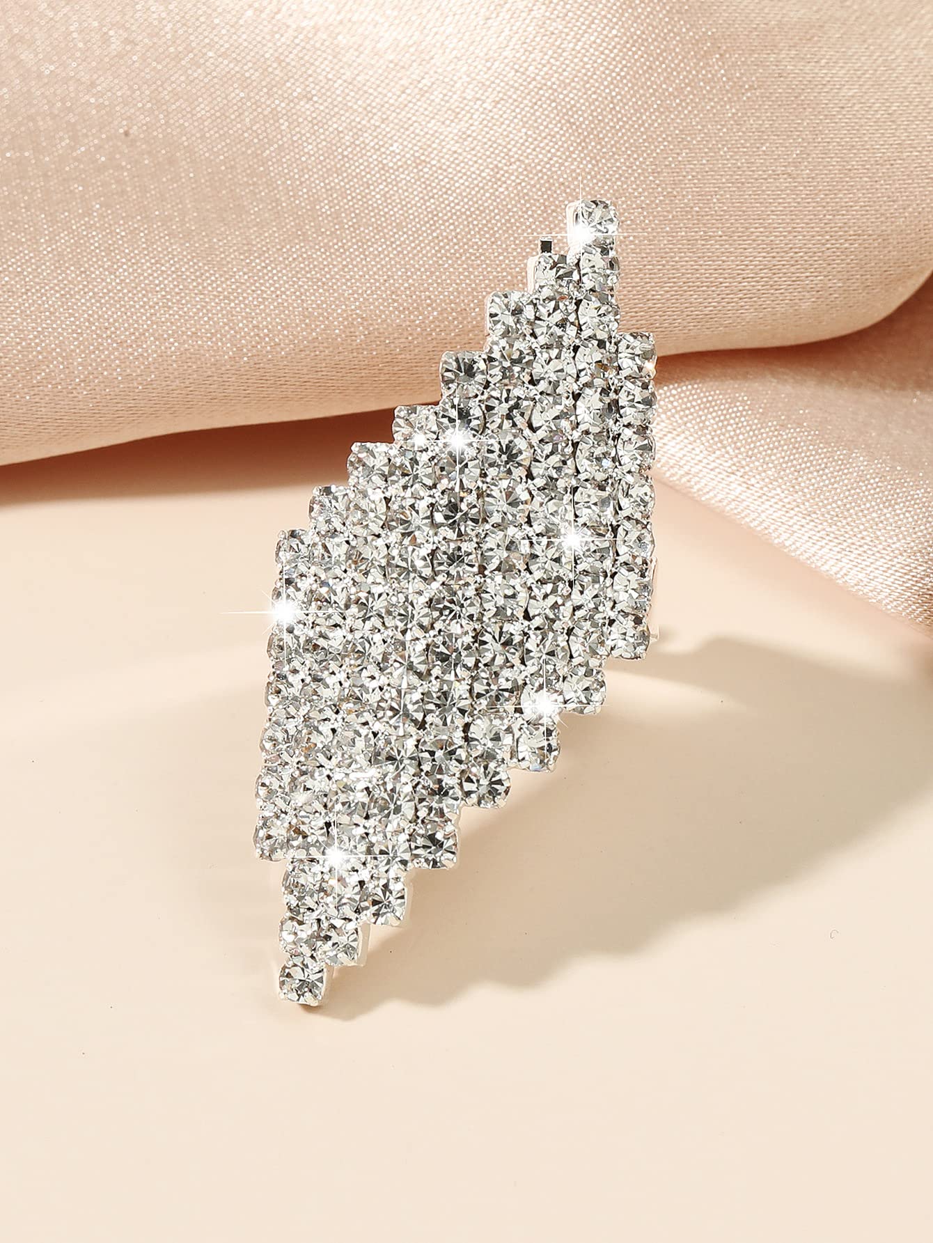 Dainty Rhinestone Crystal Ring Geometric Index Finger Ring Rectangle Rhombus Heart Shaped Ring Sparkling Statement Jewelry-Rhombus, Silver