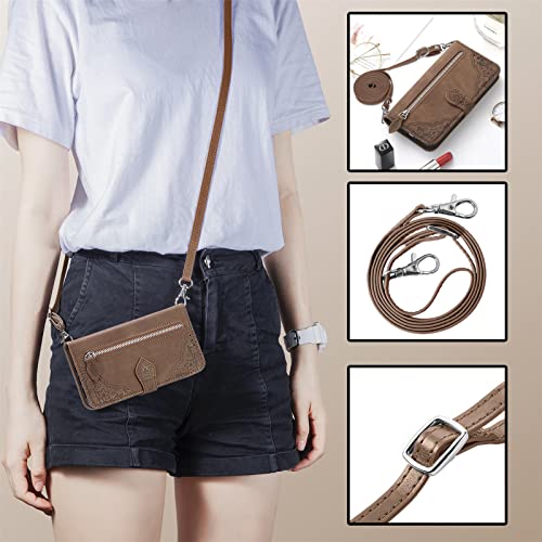HUANGTAOLI Crossbody Shoulder Strap Adjustable Phone Case for Oppo A57 5G, PU Leather Zipper Handbag Wallet Case Kickstand Cover for Oppo A57 5G