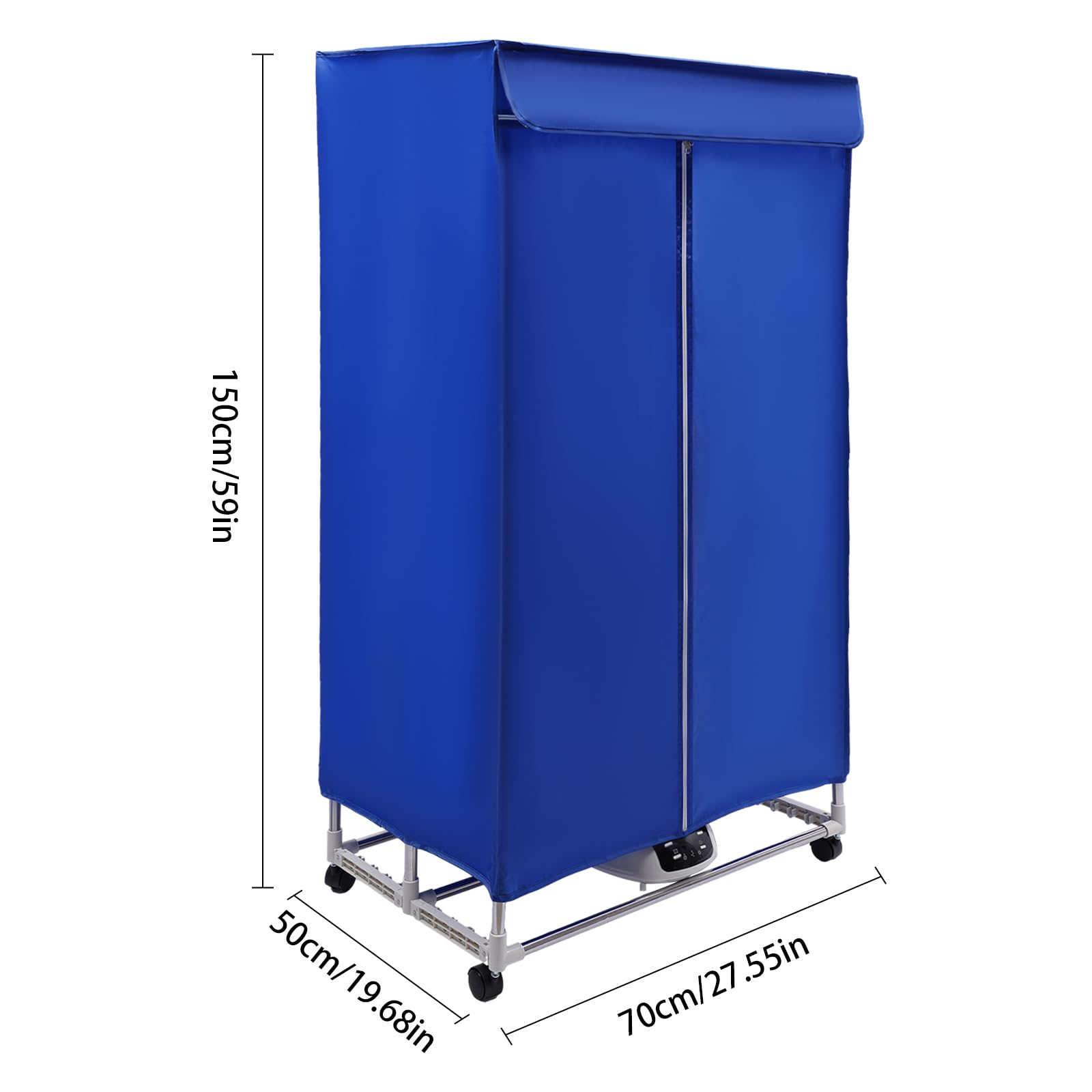VPABES Portable Clothes Dryer with Timer, 1200W Drying Machine for Laundry 2-Tier Foldable Clothes Dryer Rack Stainless Steel Mini Dryer for Apartments Home Dorms Travel RV (Blue w/Remote)