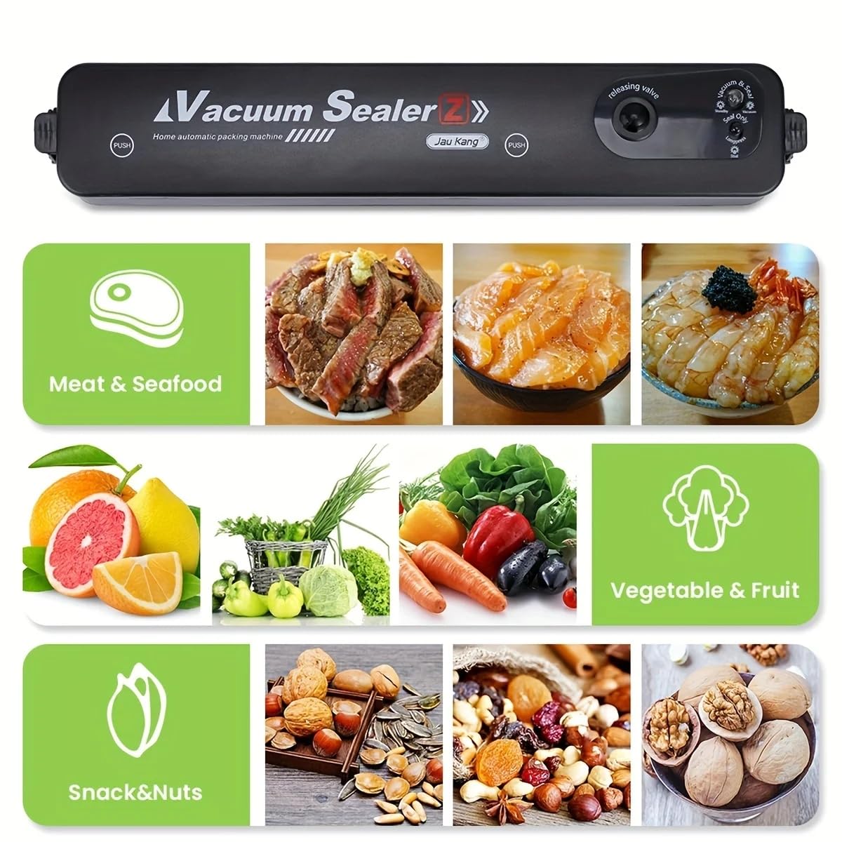 Food Sealer Machine Dry Vacuum Sealer Machine Storage Air Sealer Machine Sealing Machine with 10 PCS 17 * 25cm Textured Vacuum Seal Bags and Storage Bag