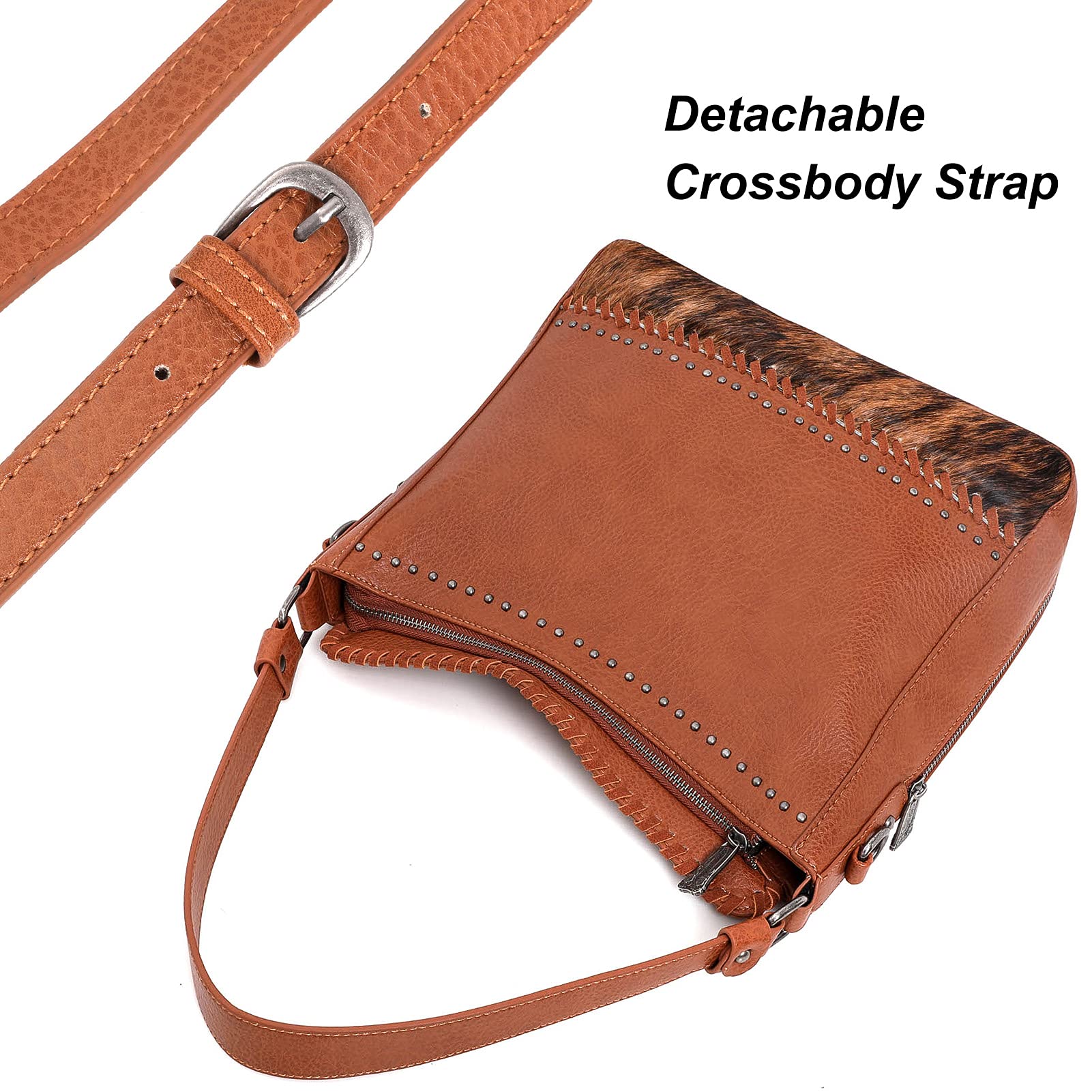 Cowhide Fur Dual Sided Concealed Carry Handbag Genuine Leather Hair on Hide Hobo Purse Brown Shoulder Bag TR123G-918BR