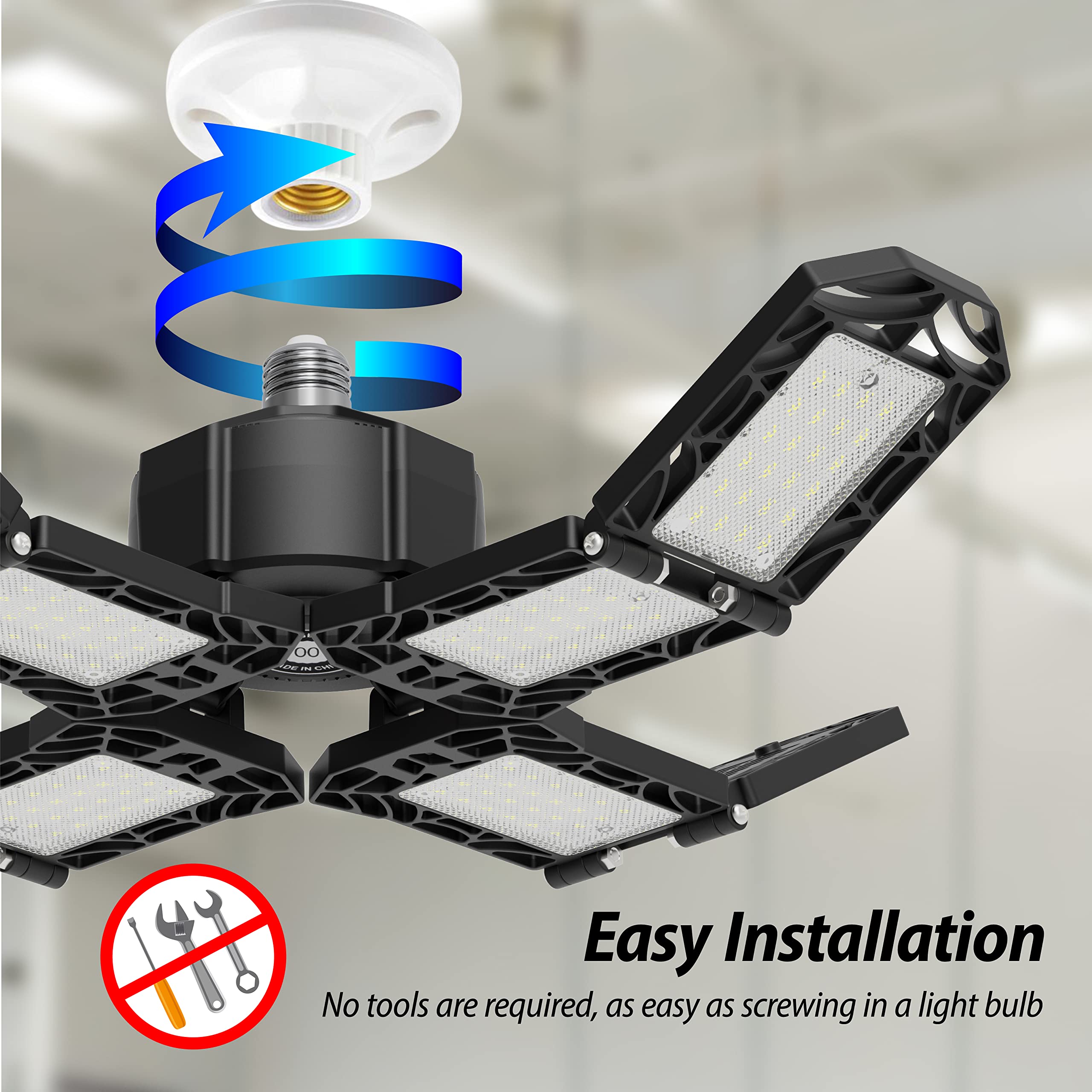 Flohans 2 Pack Garage Light, 150W Deformable Garage LED Light with 8 Adjustable Panels, 15000LM 6500K E26/27 Super Bright Garage Light Bulb, Garage Lights Ceiling LED for Workshop Attic Barn…