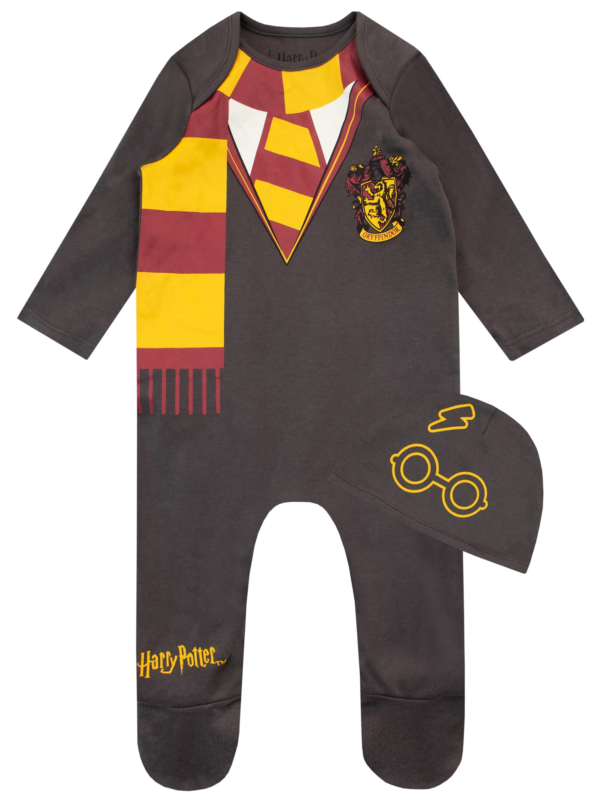 Harry Potter Baby Boys Footie and Hat Set Gray 0-3 M