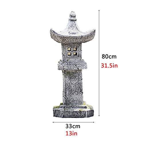 L-JTLYM Solar Lights Outdoor Garden Decor, LED Solar Powered Lighthouse, No Need to Connect, Pagoda Lantern Garden Statue, Hand-Carved, for Tabletop,Ground,Patio,Courtyard Decoration, Grey Finish