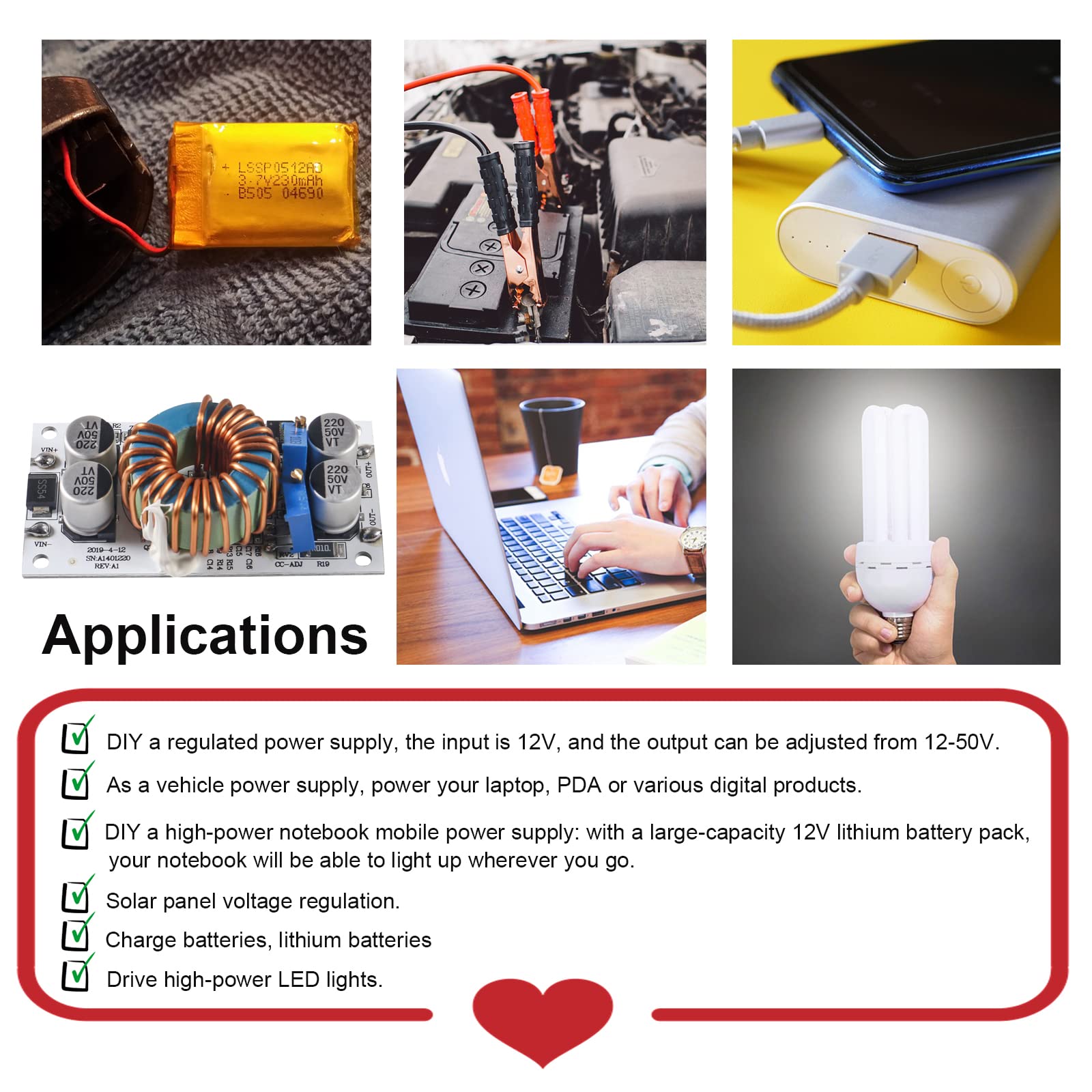 Diitao 2PCS 250W DC-DC Booster Converter Module,10-40V to 10-50V 10A Adjustable Step-Up Power Supply Module Constant Current Power Boost Converter Modules (250W)