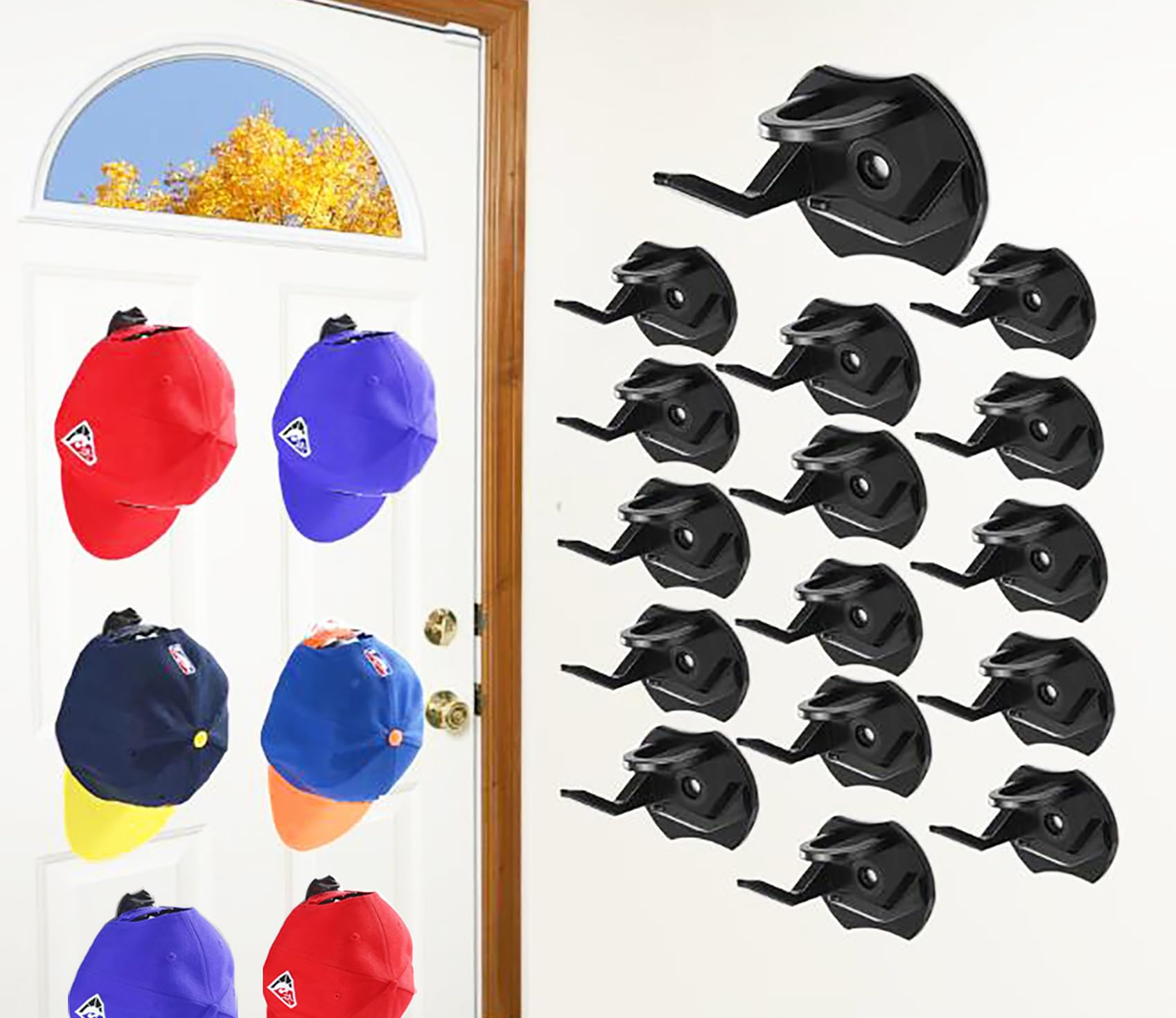 Lrgkcne Adhesive Hat Rack for Wall Baseball Caps, 16 Pack Hooks for Hats, Strong Hold hat Wall Organizer, Minimalist hat Display Rack, No Drilling Hat Racks for Door,Bedroom,Closet Black