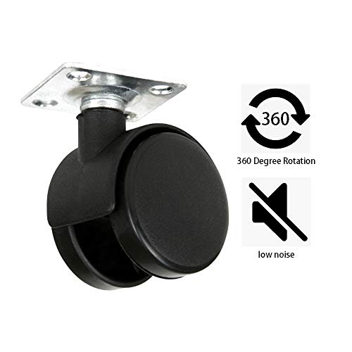 ShineIn Black Plastic 1.5 inch Plate Casters Furniture Wheels Replacement Set of 4 with 16 Screws