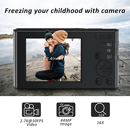 VJIANGER 4K Digital Camera 44MP Point and Shoot Camera with 16X Digital Zoom 2.4 Inch Kids Camera with 32GB SD Card Vlogging Camera for Teens Students Boys Girls Seniors(DC6-X3 Black2)