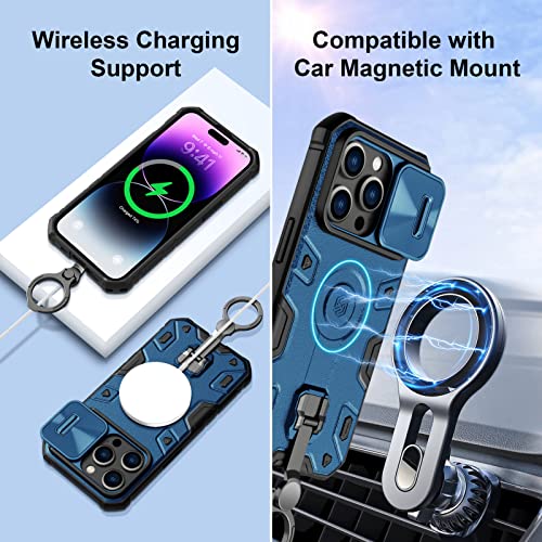 Nillkin Case for iPhone 14 Pro Max Case with Stand, Slide Camera Cover, Military Grade Shockproof Portective Case Compatible with MagSafe Wireless Charger&Magnetic Car Mount Holder,Blue