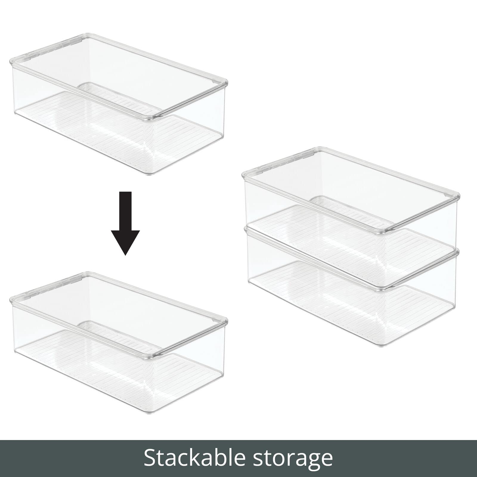mDesign Plastic Bathroom Storage Organizer Box w/Hinge Lid for Closet Shelves, Cupboards, Holds Medicine, First Aid, Lotion, Cotton Swabs, Masks, and Styling Tools, Ligne Collection, 4 Pack, Clear