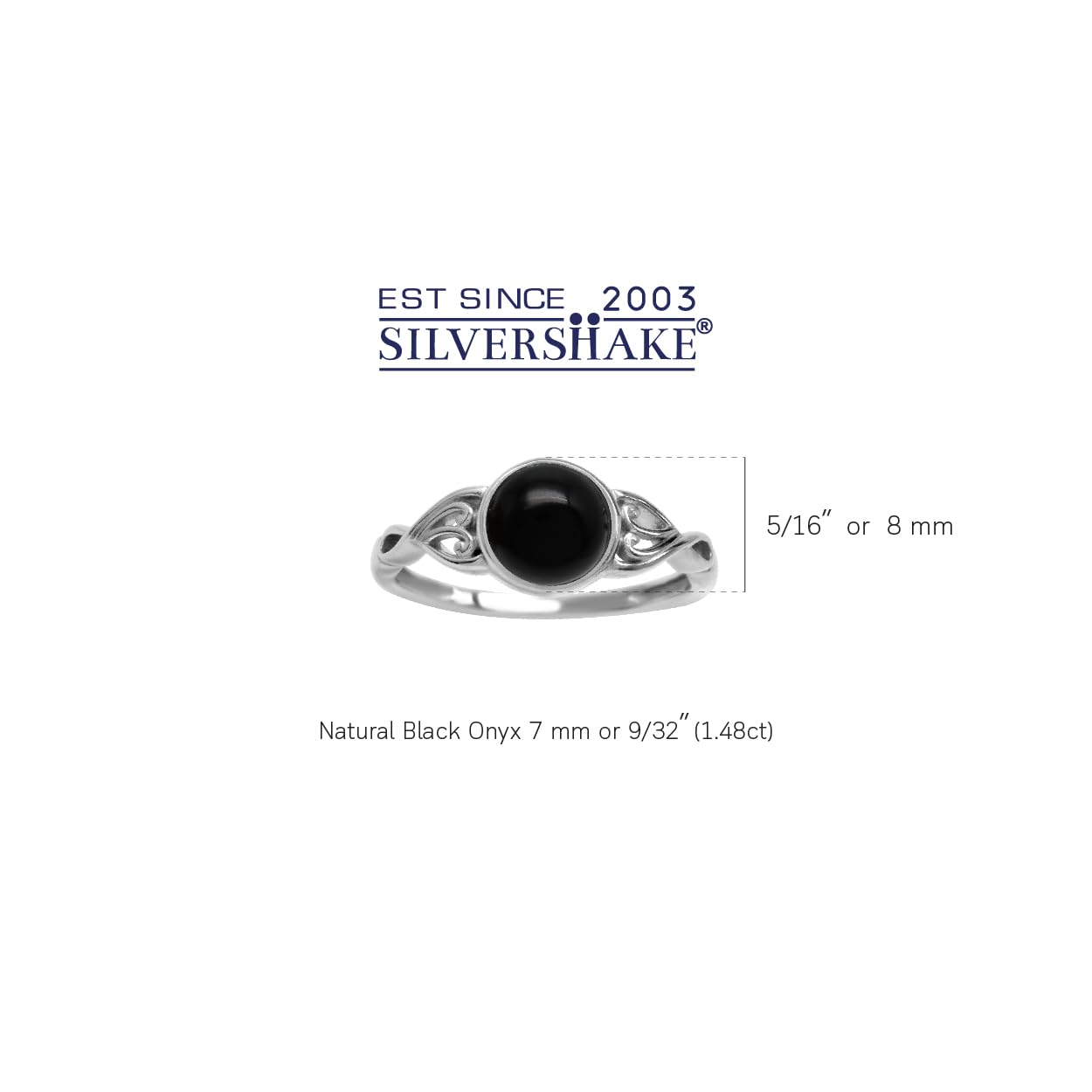 Silvershake 7mm Natural Black Onyx 925 Sterling Silver Victorian Style Solitaire Ring Size 11