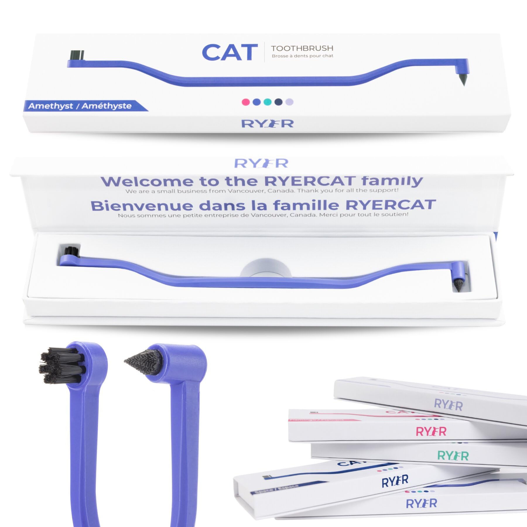 RYERCAT Dual Sided Cat Toothbrush - Kitten Toothbrush with Micro Head to fit into Cat/Kittens Mouth - Cat Dental Care Supplies - Pet Toothbrush for Cats(Amethyst Purple)
