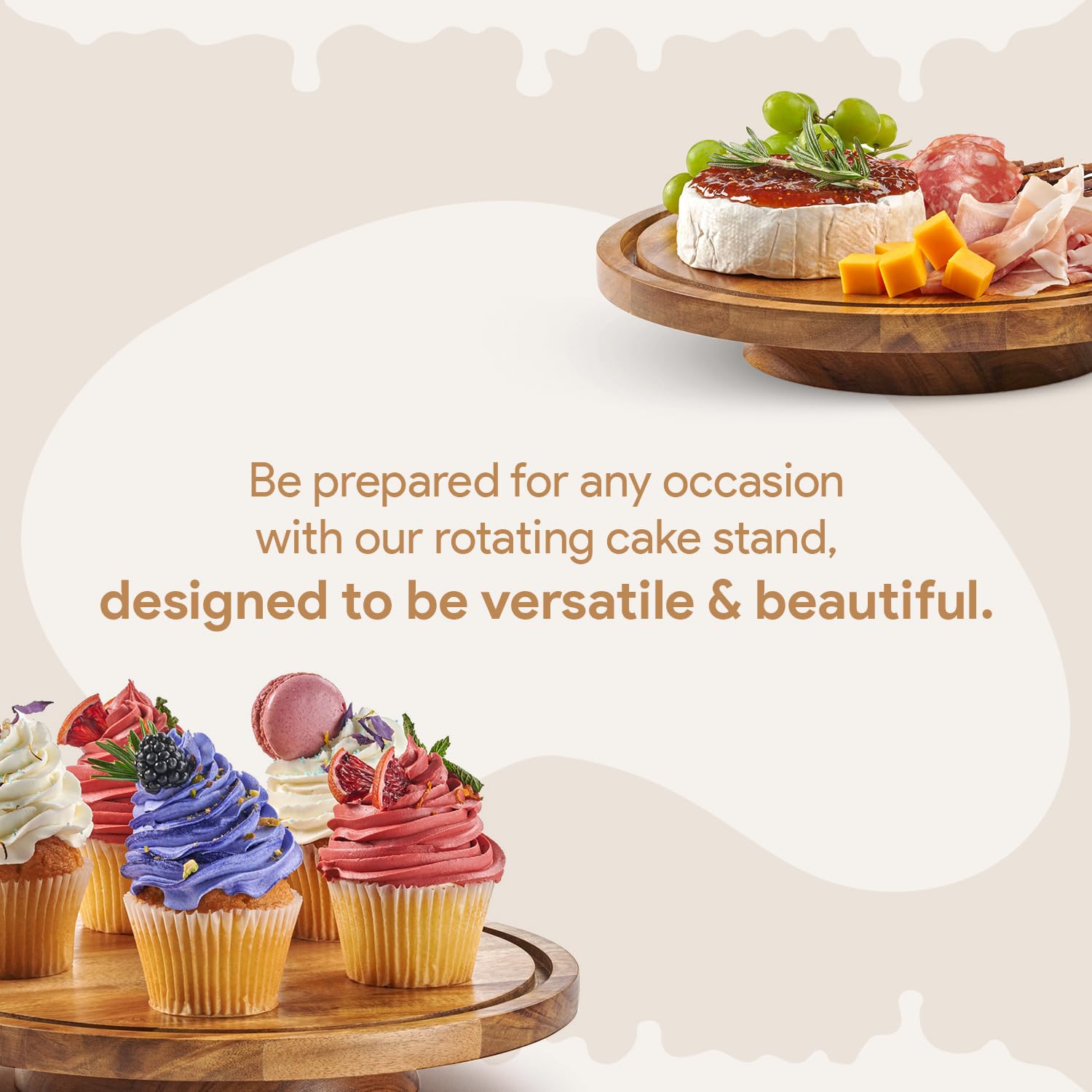 Homesphere Rotating Cake Stand with Lid - 12 Inch Round Cake Holder with Cover, 4β Tall, Acacia Wood Spinning Cake Turntable for Decorating, Display and Serving Platter, Acrylic Cake Dome, No Glass