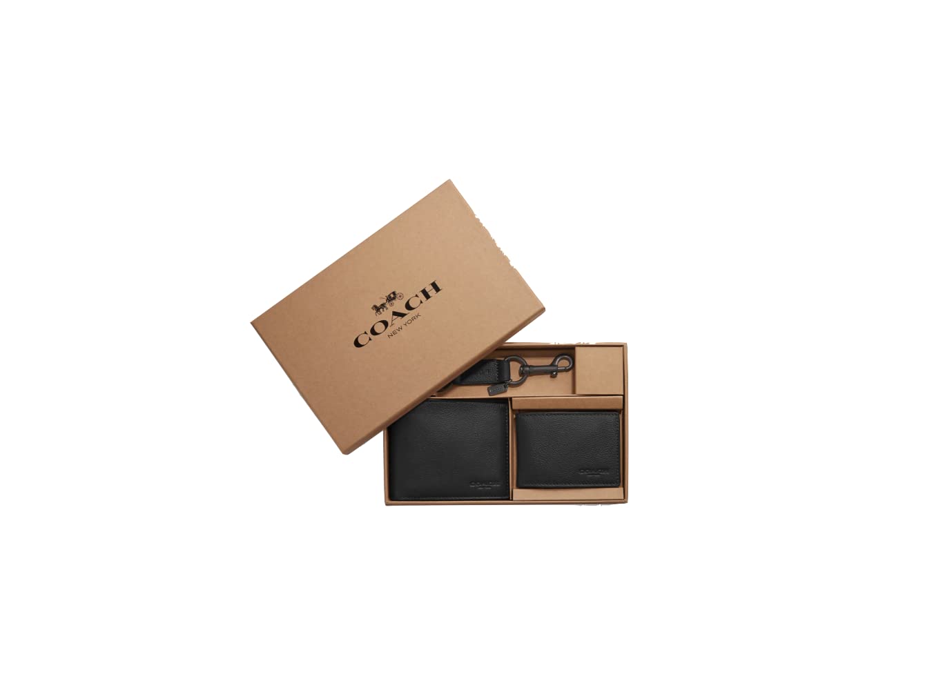 Coach 64118 Black Mens Compact Id Sport Wallet and Trigger Snap Keyfob Set