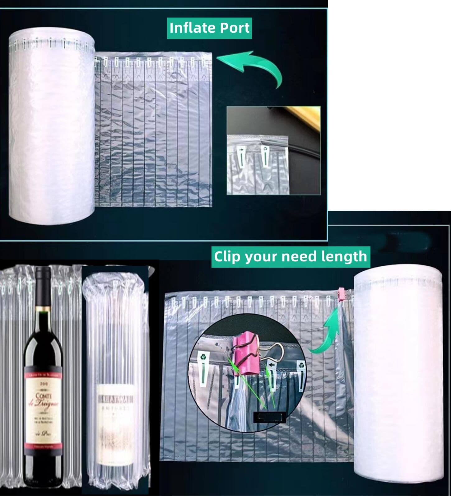 Bubble Cushioning wrap Roll Packing - 11.8in x164feet Inflatable Bubble Column Wrapping Roll with Free Pump for Packing Material Moving Shipping Supplies, Wine Bottle Protector Bag