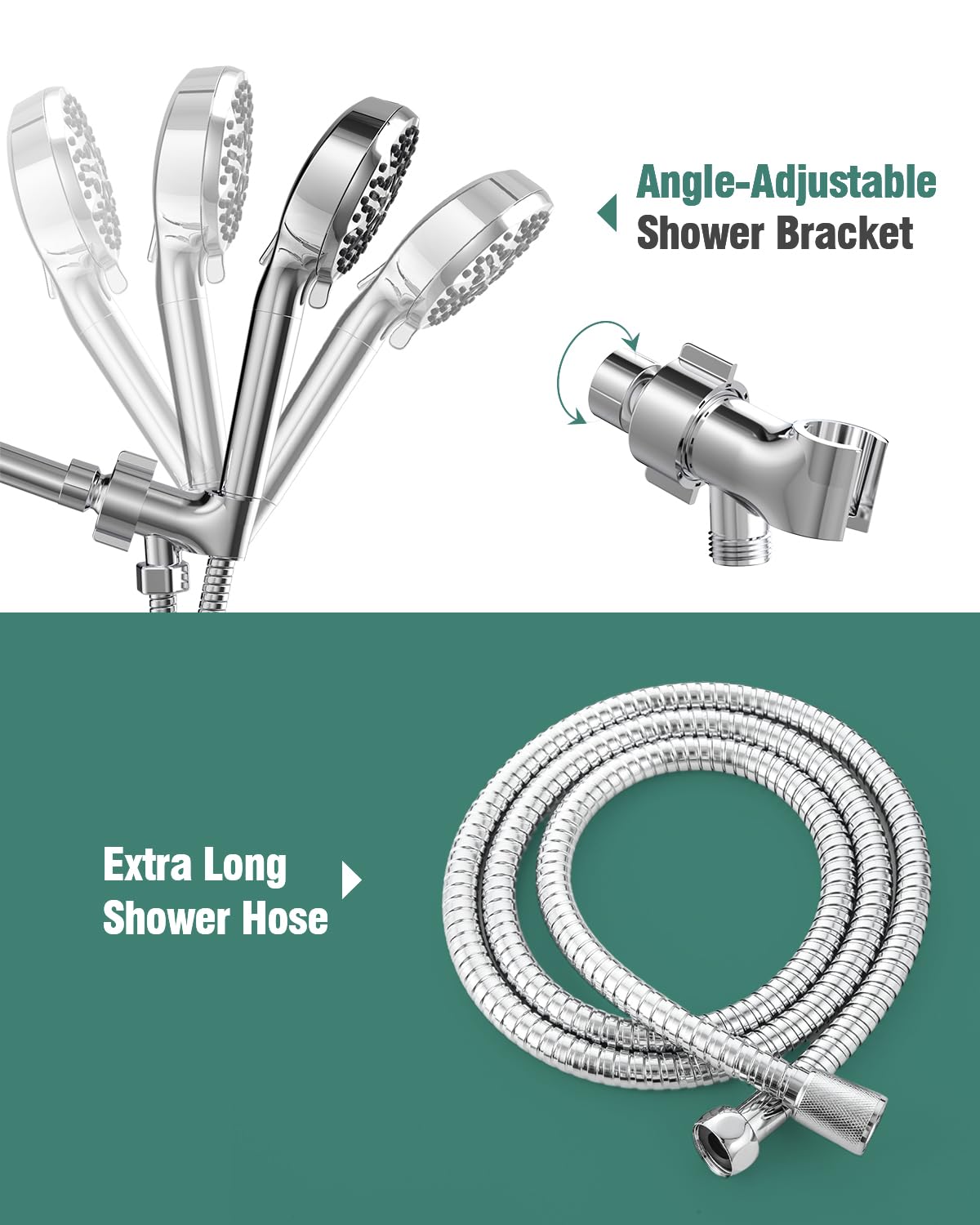 Diiwet Filtered Shower Head with Handheld, High Pressure Shower Heads with Filter for Hard Water, 6 Spray Modes Detachable Showerhead with Hose and Bracket (Chrome Polished)