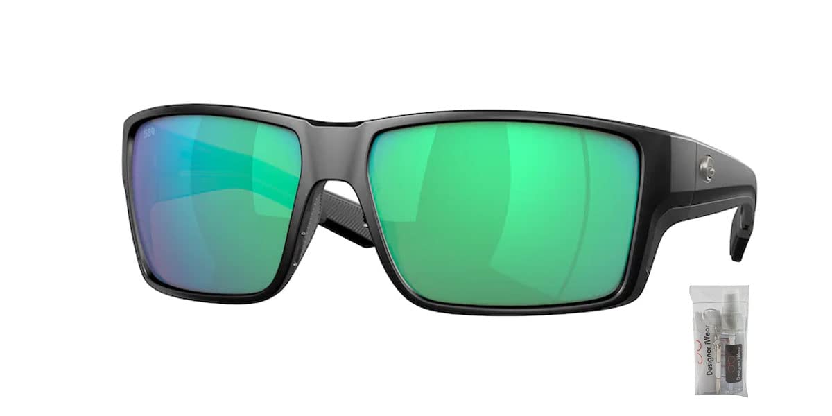 Costa Del Mar Reefton Pro 6S9080 908007 63MM Grey/Blue Mirror 580G Glass Polarized Rectangular Sunglasses for Men + BUNDLE with Designer iWear Eyewear Kit