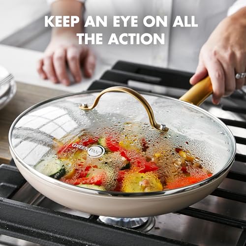 GreenPan Reserve 10" Tempered Glass Lid for Pots and Pans Cookware, Gold-Tone Handle with Matte Finish, Dishwasher and Oven Safe