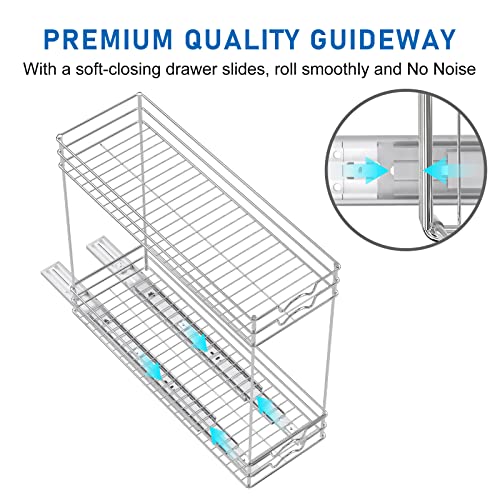 homdiy Pull Out Cabinet Organizer Slide Out Cabinet Organizer, 2-Tier Cabinet Pull Out Shelves Cabinet Drawers Slide Out (7" W x 21" D x 17" H) Kitchen Cabinet Storage Chrome Finish