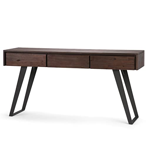 SIMPLIHOME Lowry SOLID ACACIA WOOD and Metal 60 Inch Wide Modern Industrial Console Sofa Table in Distressed Charcoal Brown, For the Living Room, Entryway and Bedroom