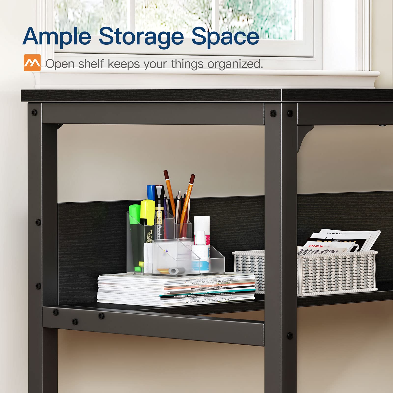 Coleshome Black Computer Desk with Hutch Bookshelf, 55" Office Desk with Storage Drawers, Super Sturdy Writing Desk for Home Office