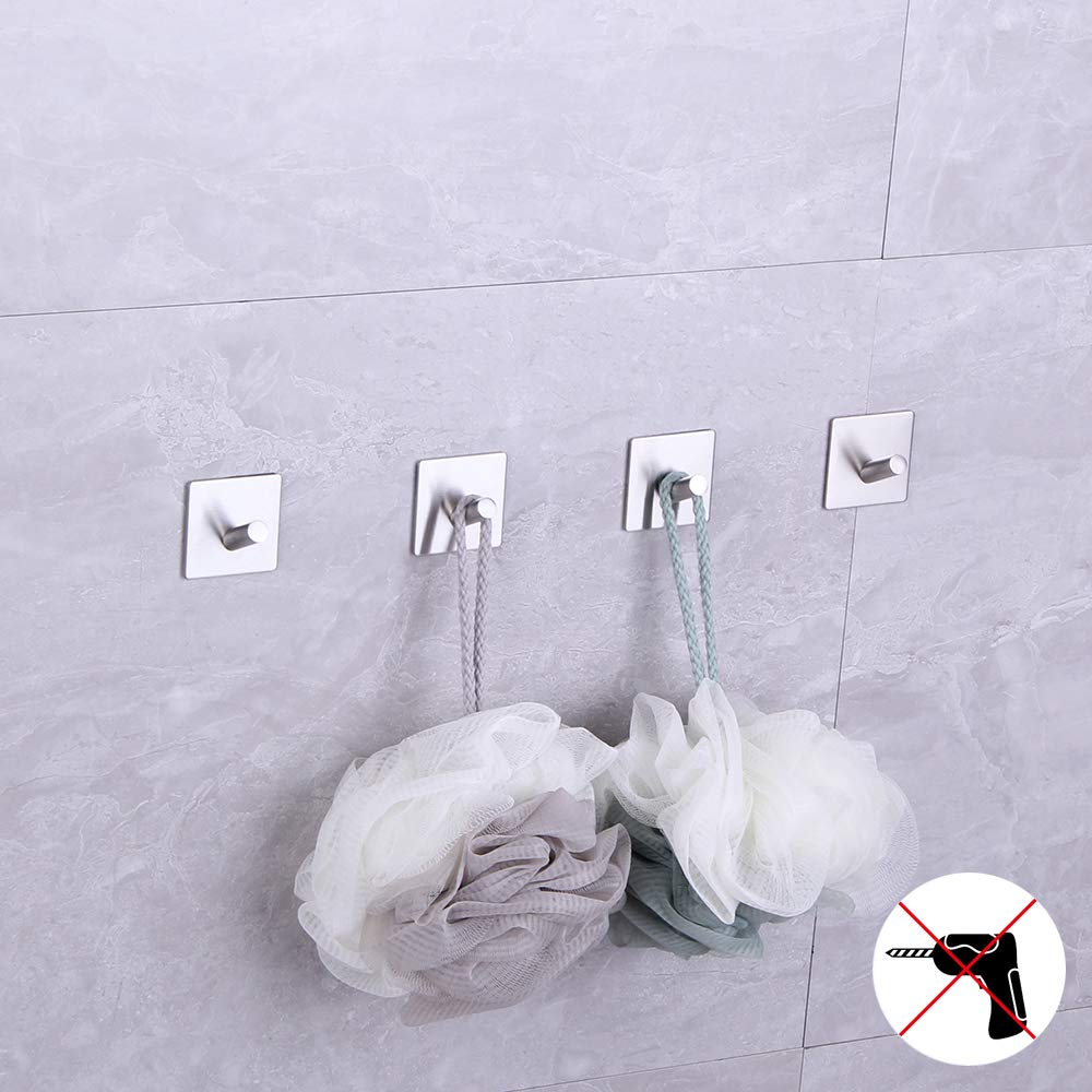 kimzcn Towel Hook/Adhesive Hooks - Wall Hooks for Coat/Robe/Towels Stick on Bathroom/Kitchen 4-Pack, Stainless Steel Brushed Finish