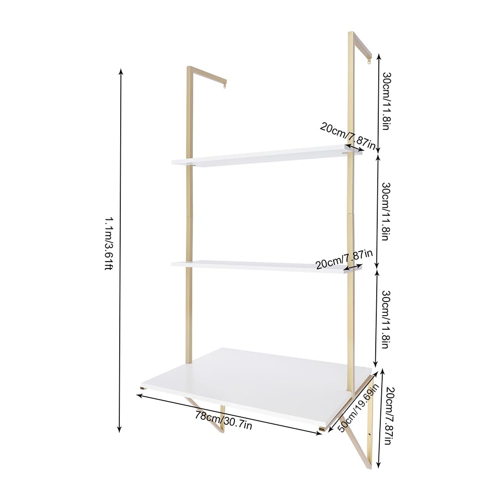 LUOSHALIYA 3 Tier Wall Mount Desk Computer Ladder Shelf Desk with Book Storage Shelves, Computer Desk for Small Space Home Office Table Bedroom Writing Study Work