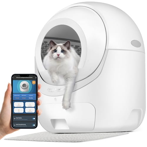CGOLDENWALL Self Cleaning Cat Litter Box, Automatic Cat Litter Box for Multi Cats from 2lb to 22lb, Extra Large Cat Litter Robot with Smart App Control/Odor Removal/Safety Protection/Garbage Bags/Mat